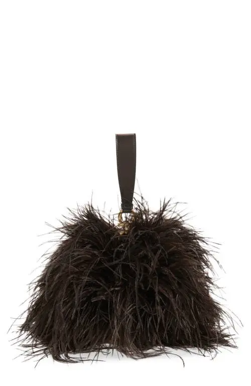 FERRAGAMO Double Gancini Ostrich Feather & Leather Clutch - T.moro Testa Di Moro 099