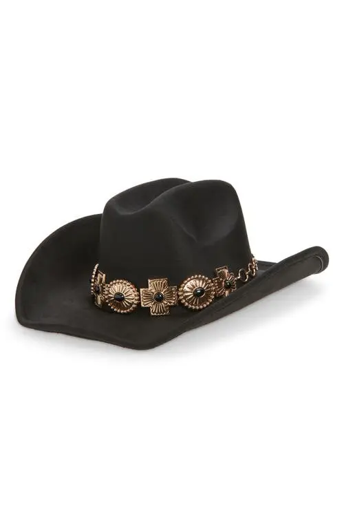 Tasha Western Cowboy Hat With Concho Band - Black