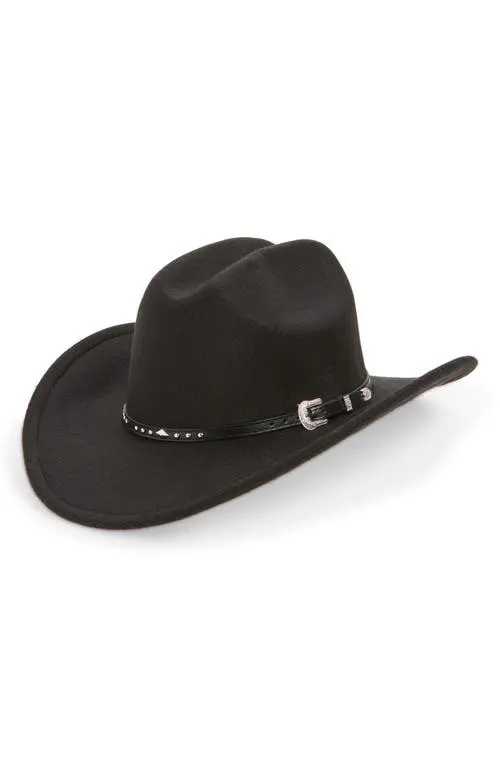 Tasha Studded Leather Band Cowboy Hat - Black