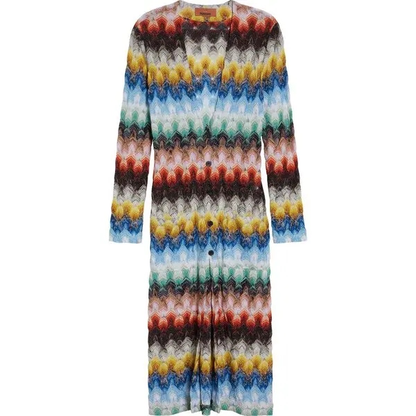 Missoni Metallic Zigzag Knit Duster Cardigan - Multicolor On Black Base
