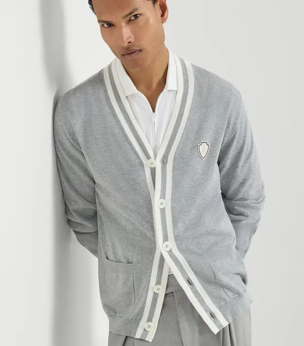 Brunello Cucinelli Cotton Crest Cardigan - Grey