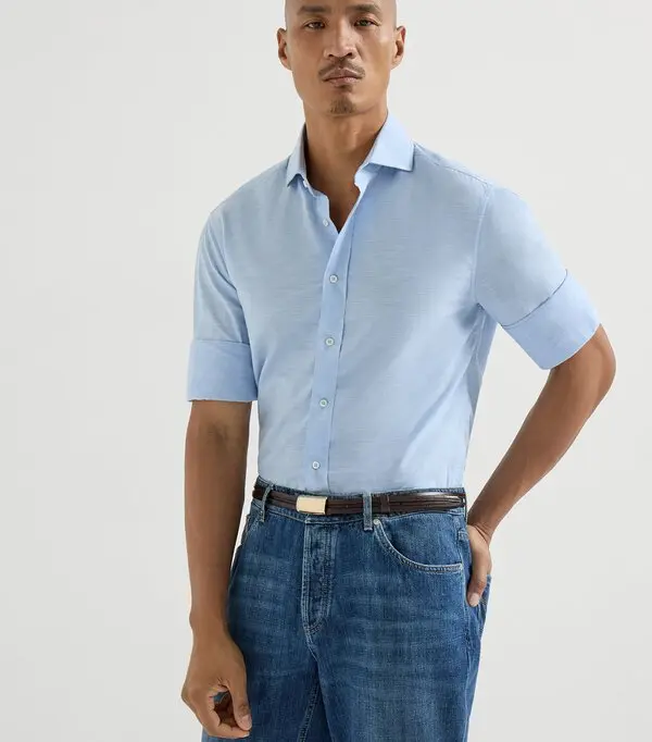 Brunello Cucinelli Cotton Oxford Slim-fit Shirt - Blue