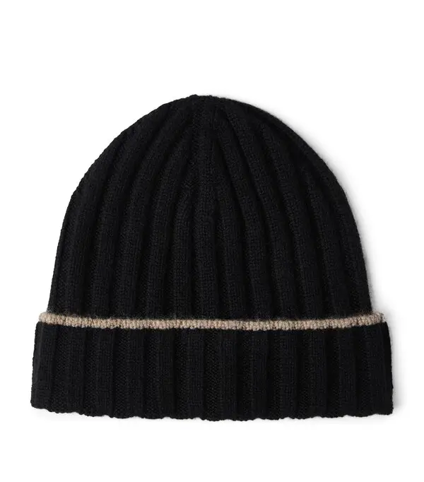 Brunello Cucinelli Cashmere Ribbed Beanie - Black