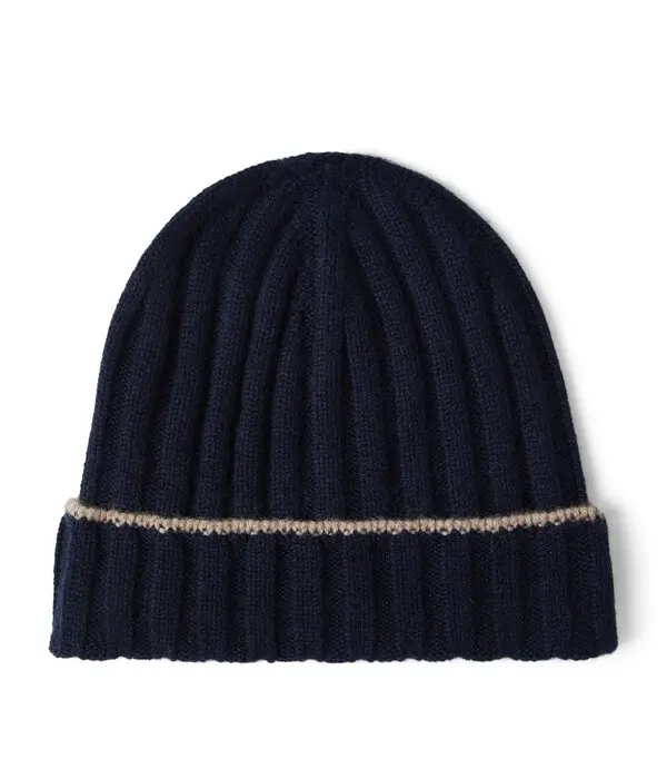 Brunello Cucinelli Cashmere Ribbed Beanie - Blue