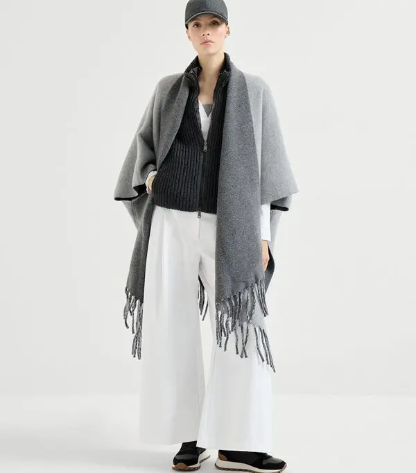 Brunello Cucinelli Wool-cashmere Reversible Poncho - Grey