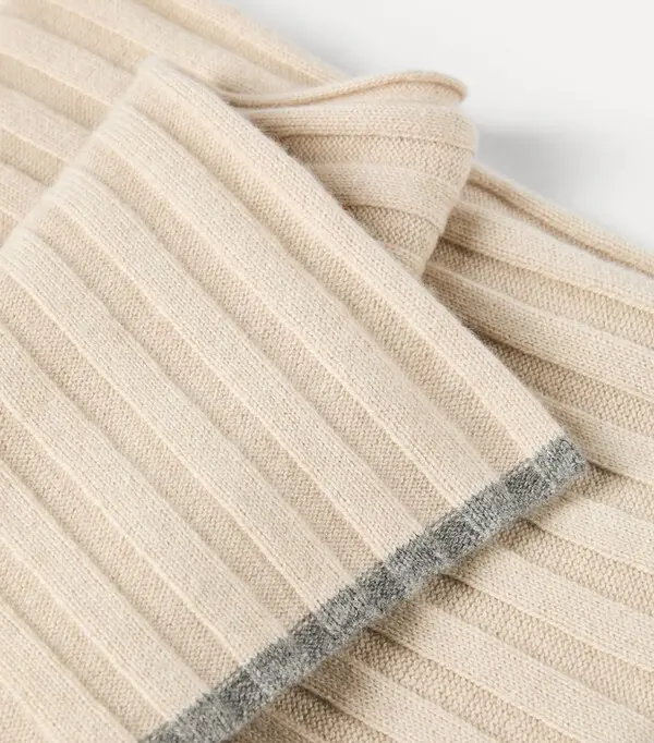 Brunello Cucinelli Cashmere Ribbed Scarf - Beige