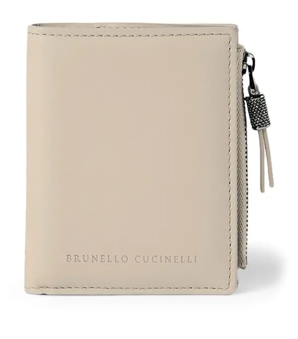Brunello Cucinelli Leather Logo Wallet - Grey