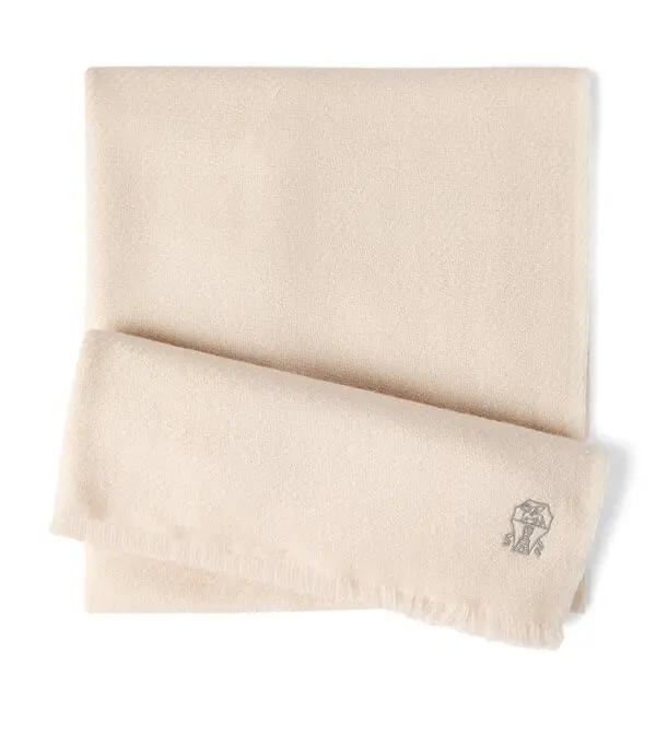 Brunello Cucinelli Cashmere Embroidered Scarf - Beige