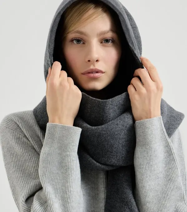 Brunello Cucinelli Wool-cashmere Hooded Scarf - Grey