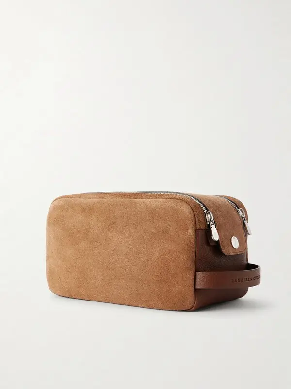 Brunello Cucinelli Leather-trimmed Suede Pouch - Brown