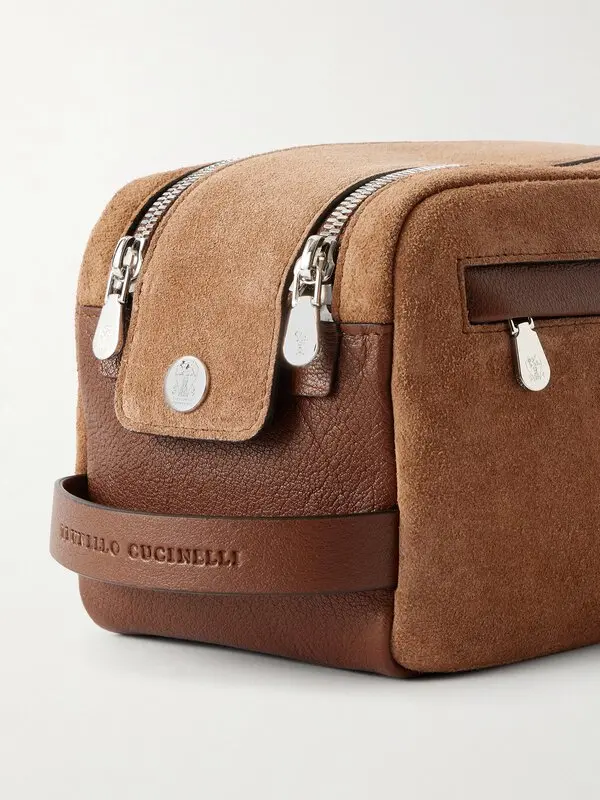 Brunello Cucinelli Leather-trimmed Suede Pouch - Brown