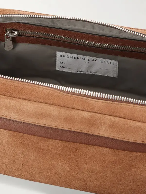 Brunello Cucinelli Leather-trimmed Suede Pouch - Brown