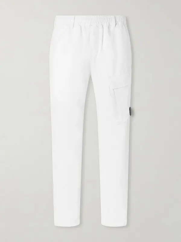 C.P. COMPANY Straight-leg Cotton And Linen-blend Cargo Trousers With Logo Appliqu - White