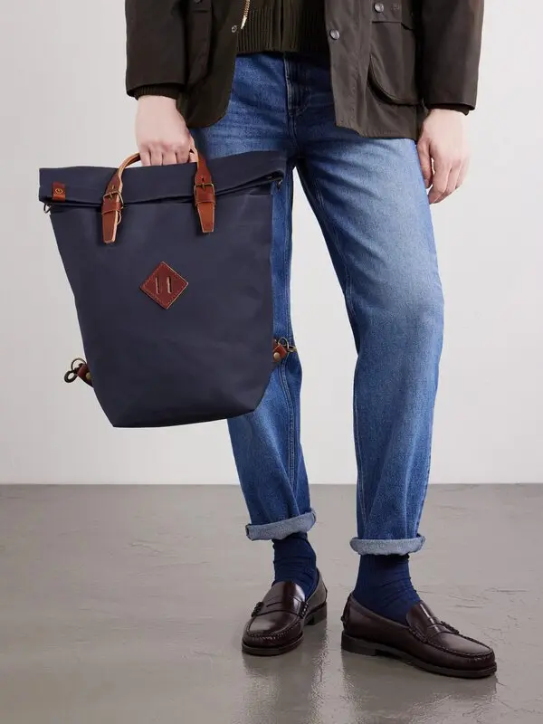 BLEU DE CHAUFFE Leather-trimmed Waxed Cotton-canvas Backpack