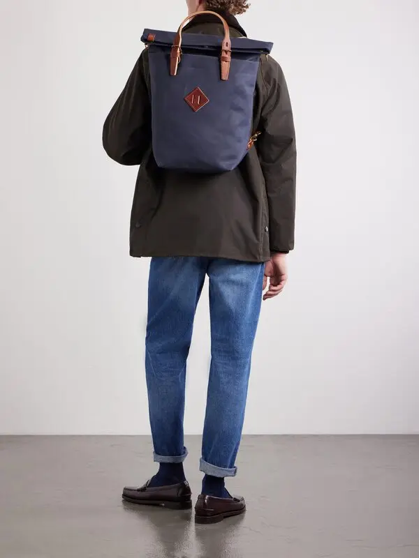 BLEU DE CHAUFFE Leather-trimmed Waxed Cotton-canvas Backpack