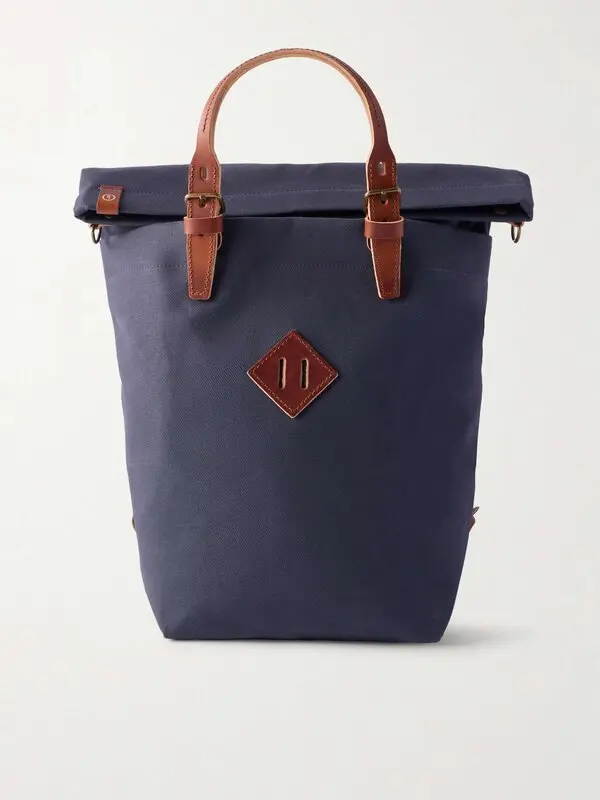 BLEU DE CHAUFFE Leather-trimmed Waxed Cotton-canvas Backpack