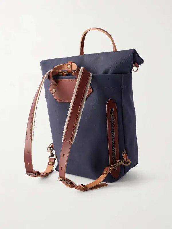 BLEU DE CHAUFFE Leather-trimmed Waxed Cotton-canvas Backpack
