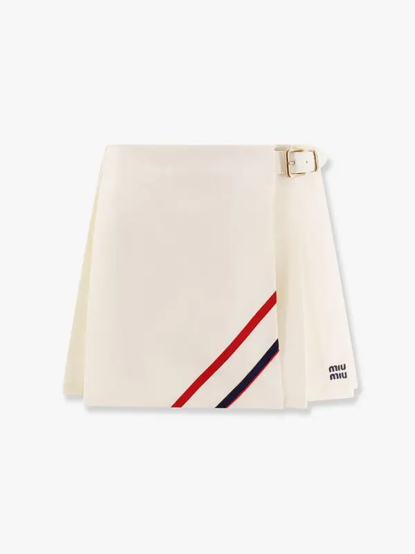 Miu Miu Plissé Wool And Mohair Skirt - White
