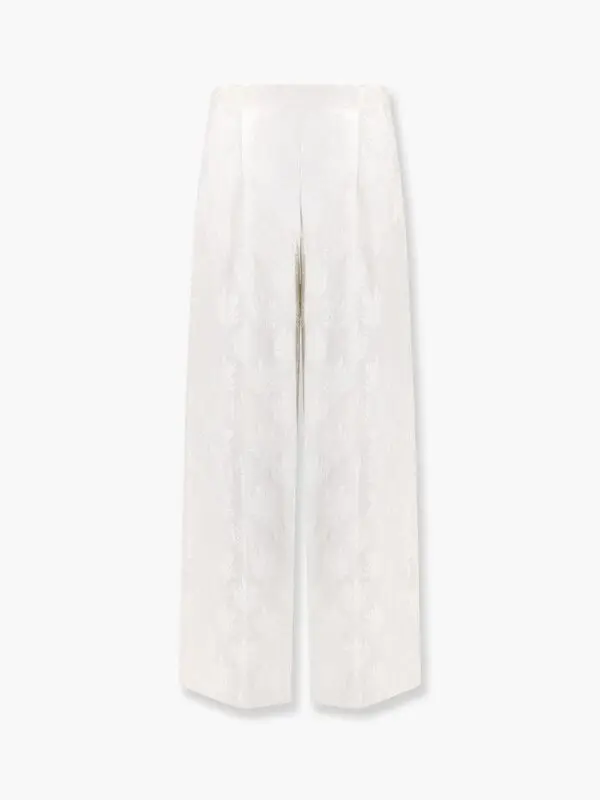 Fendi Floral Jacquard Silk Trousers - White