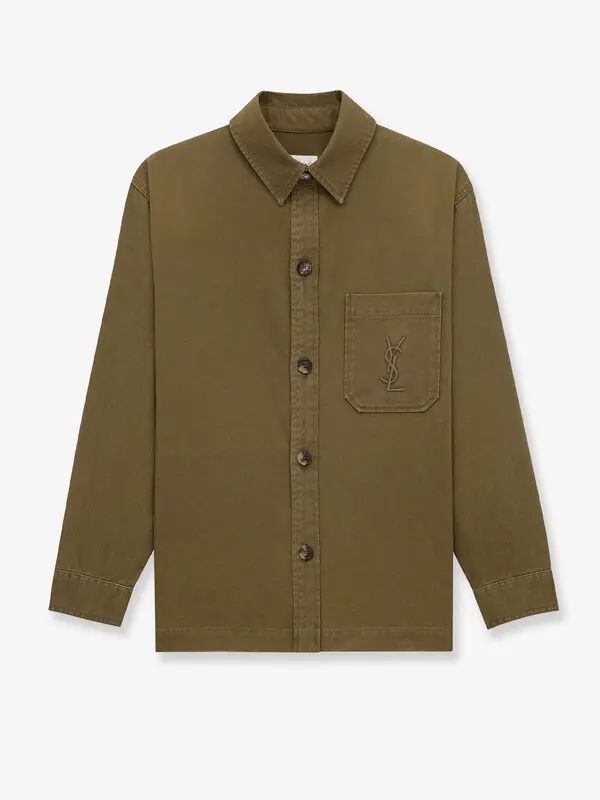 Saint Laurent Cotton And Linen Shirt With Embroidery - Brown