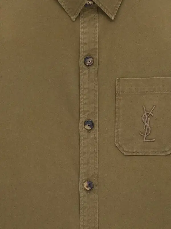 Saint Laurent Cotton And Linen Shirt With Embroidery - Brown