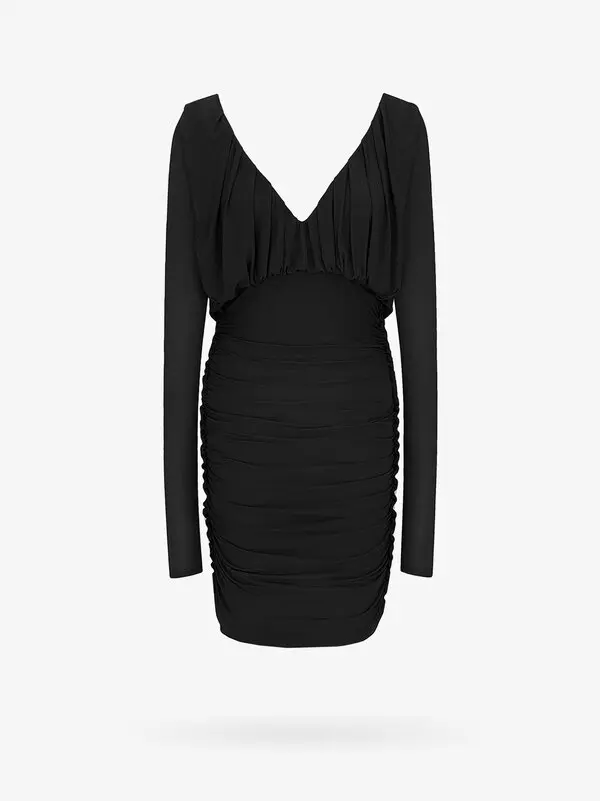 Saint Laurent Cupro Dress With Drapery - Black