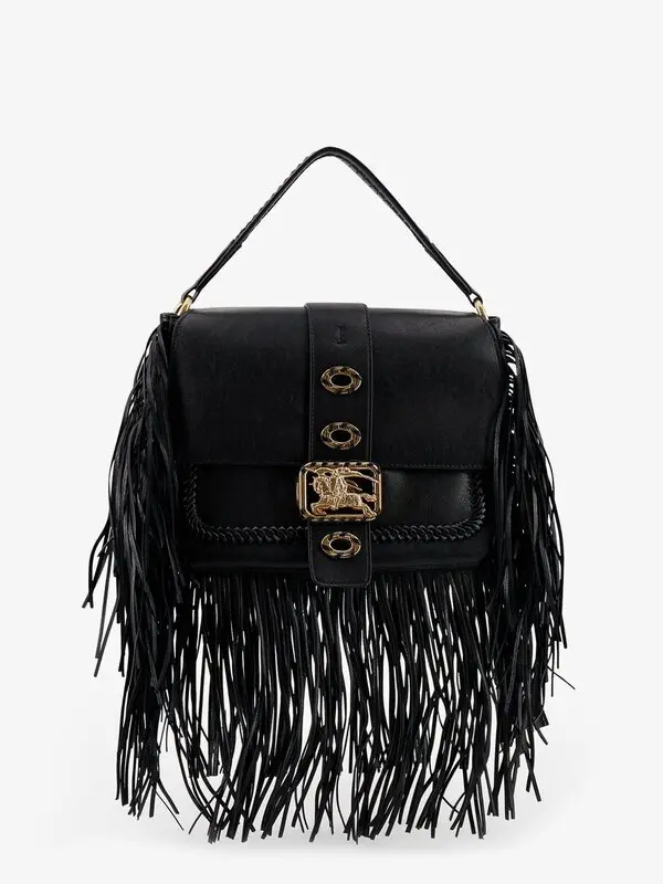 Burberry Rider Leather Shoulder Bag With Fringed Edges - Black