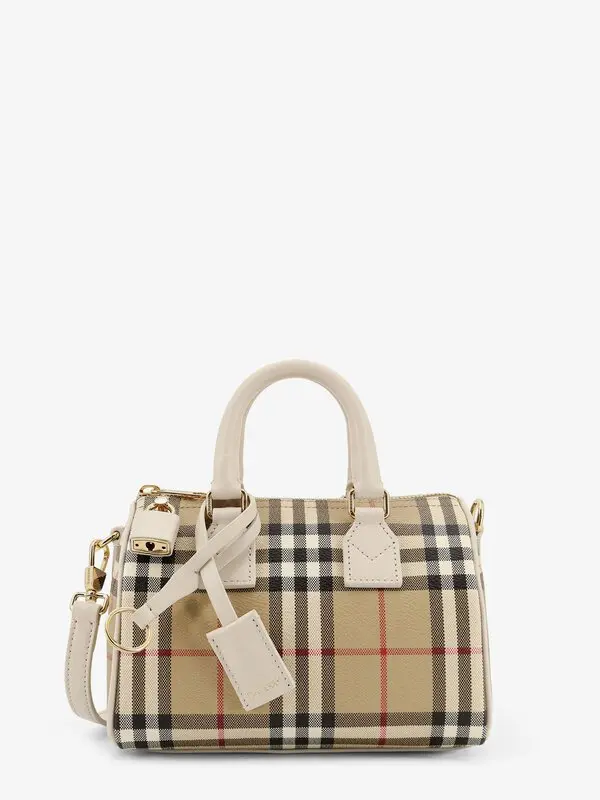 Burberry Bowling Bag In Coated Canvas With Check Motif - Beige