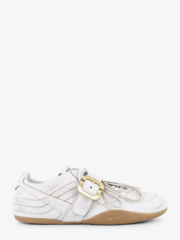 Miu Miu Lace-up Sneakers With Buckle Detail - White