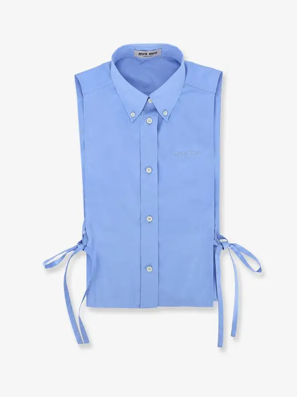 Miu Miu Cotton Shirt With Embroidered Logo - Blue