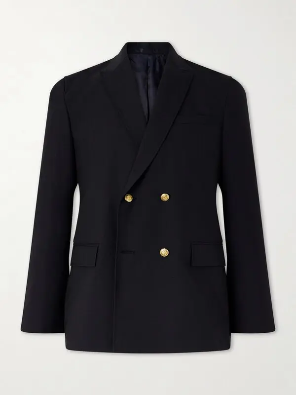 BEAMS Double-breasted Grain De Poudre Wool Blazer