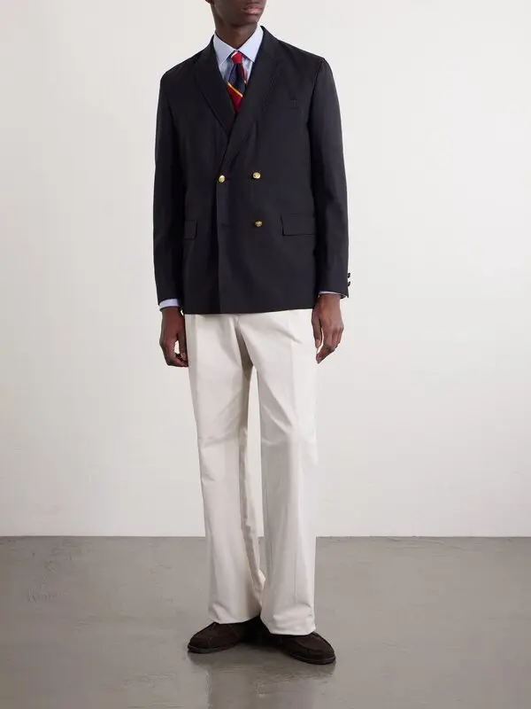 BEAMS Double-breasted Grain De Poudre Wool Blazer