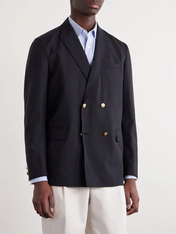 BEAMS Double-breasted Grain De Poudre Wool Blazer