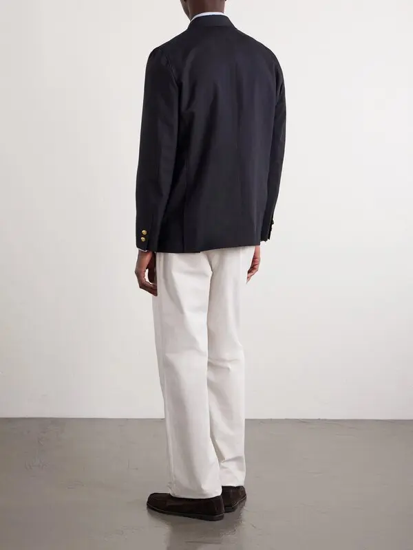 BEAMS Double-breasted Grain De Poudre Wool Blazer