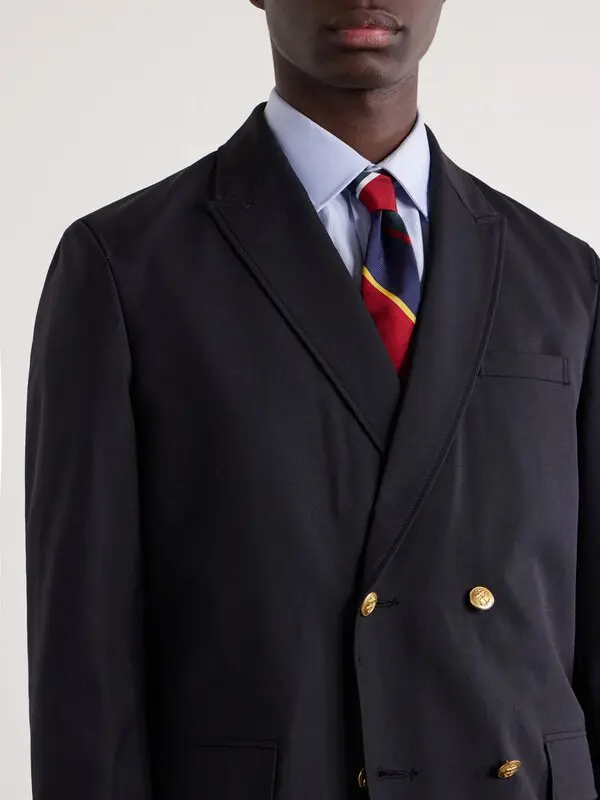BEAMS Double-breasted Grain De Poudre Wool Blazer