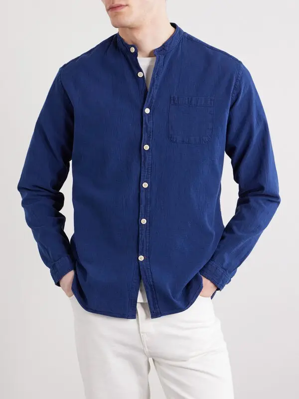 Oliver Peoples Kildale Grandad-collar Cotton Shirt - Blue