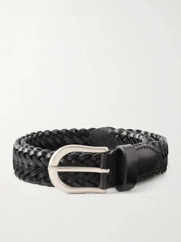 BEAMS 3cm Woven Leather Belt - Black
