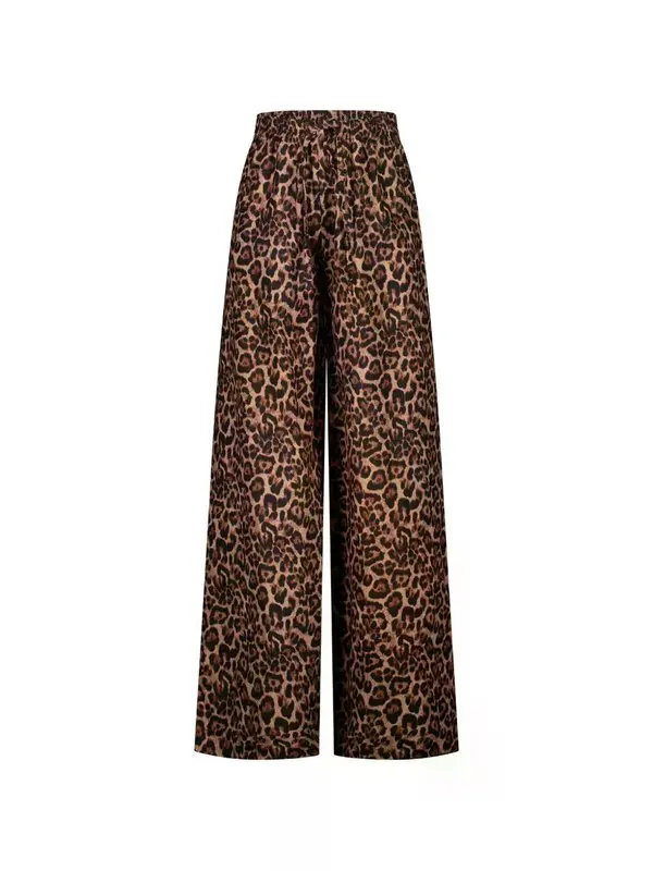 PARAMIDONNA Leopard Print Linen Trousers