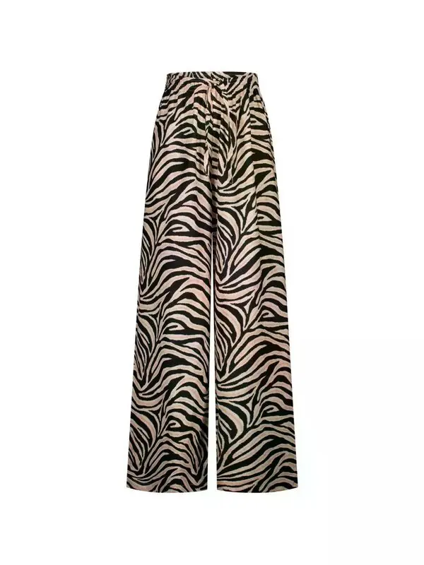 PARAMIDONNA Zebra Print Linen Beach Trousers