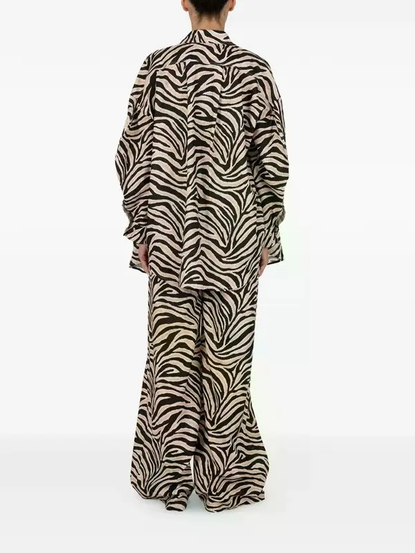 PARAMIDONNA Zebra Print Linen Beach Trousers