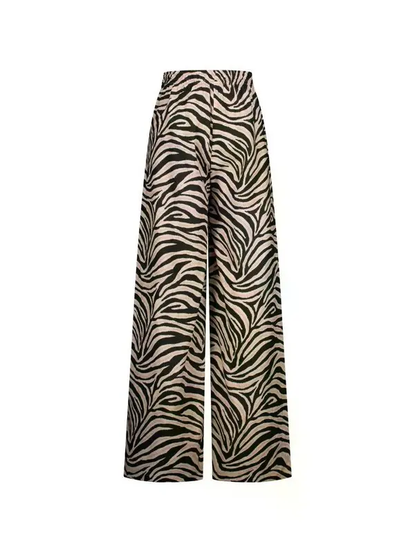 PARAMIDONNA Zebra Print Linen Beach Trousers