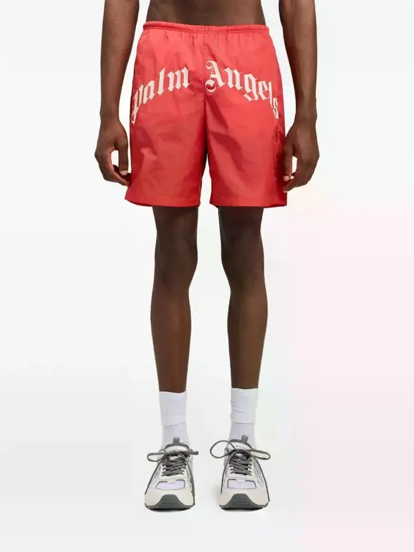 Palm Angels Curved Logo Swimshorts - Red