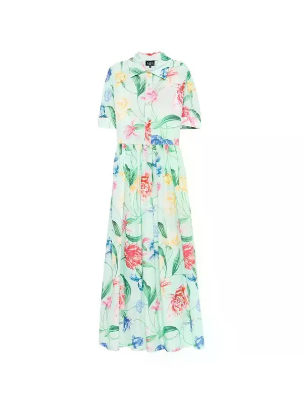 LAVI COUTURE Floral-print Pleated Maxi Dress - Green