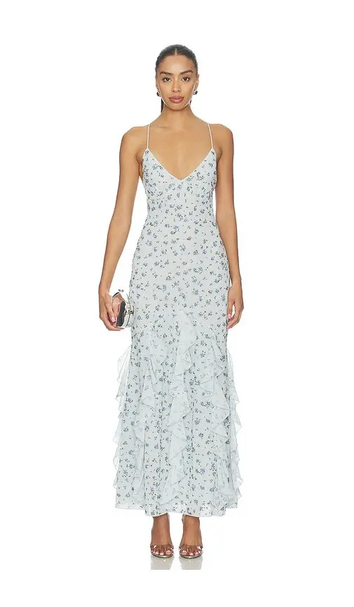 For Love & Lemons Elea Beaded Maxi Dress - Blue