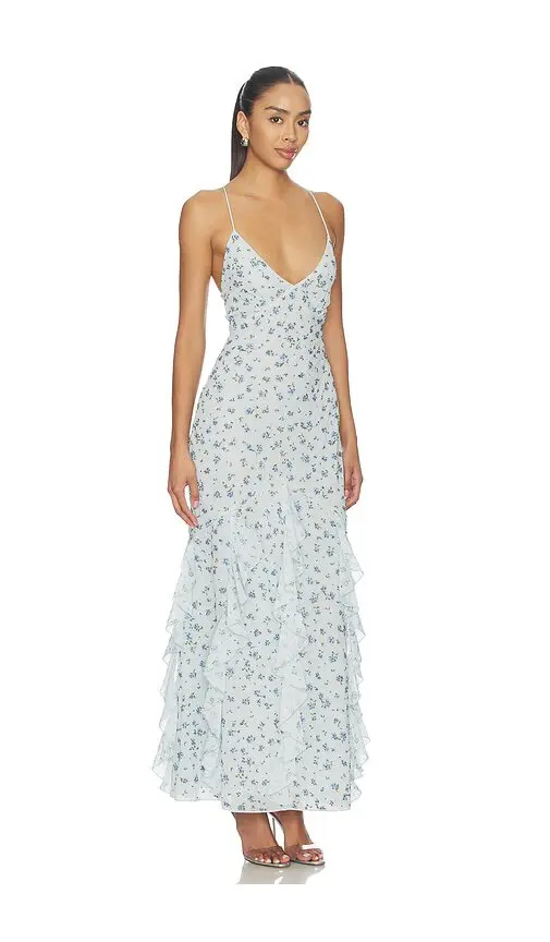 For Love & Lemons Elea Beaded Maxi Dress - Blue