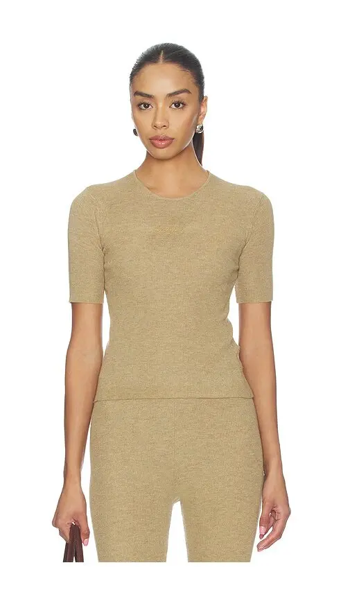 Fear Of God Signature Rib Knit Fitted Short Sleeve Tee In Tan - Dune