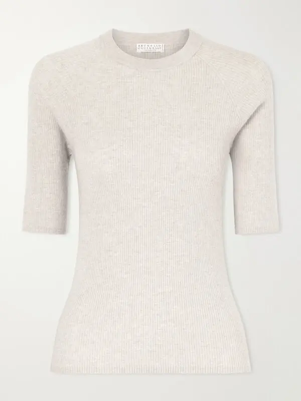 Brunello Cucinelli Ribbed-knit T-shirt - Neutrals