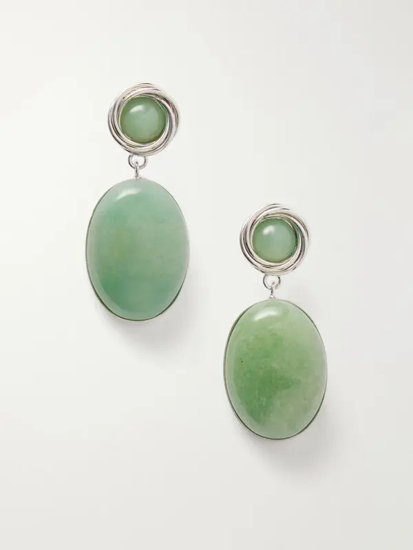 JENNIFER BEHR Ruthie Silver-tone Aventurine Drop Earrings - Green