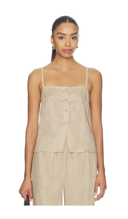 FRAME The Linen Button Cami In Beige - Flax
