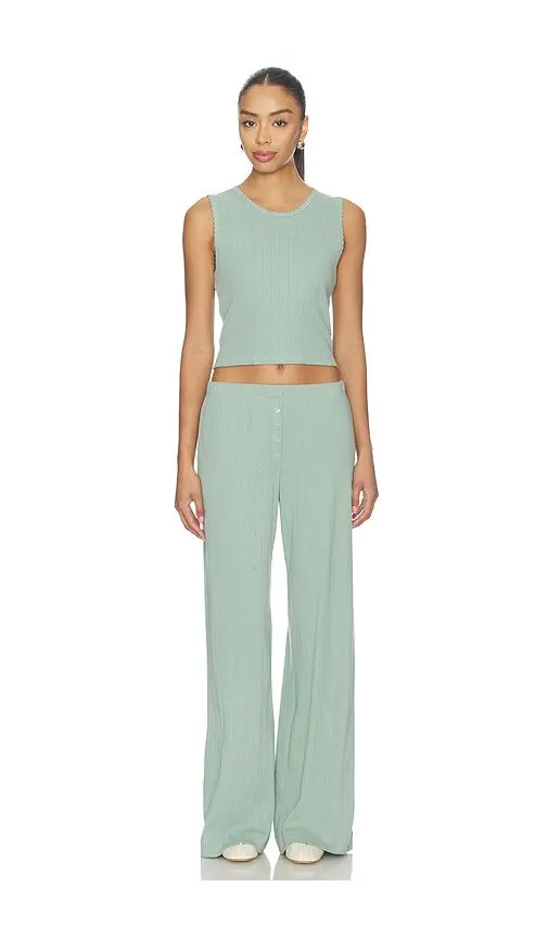 LESET Pointelle Sleeveless Crew - Eucalyptus